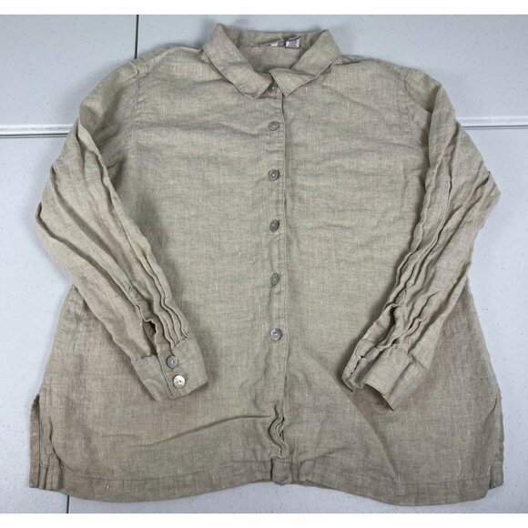 Chico's | Tops | Chicos Linen Button Up Shirt Womens 3 Beige Long ...